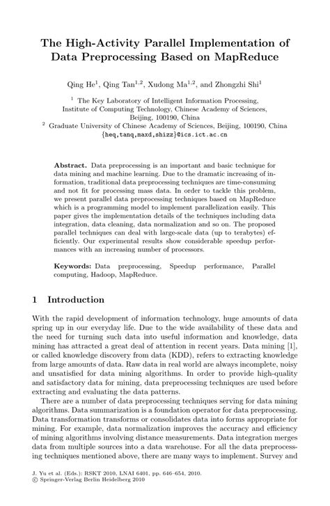Pdf The High Activity Parallel Implementation Of Data Preprocessing