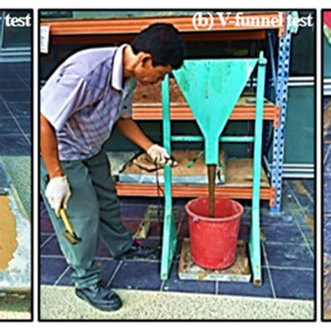 Views Of The Fresh Properties Tests A Slump Flow Test B V Funnel Download Scientific