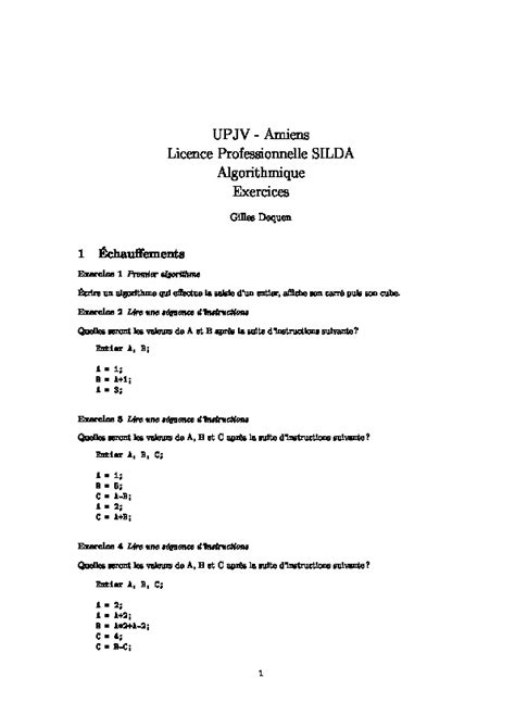 Exercices Dalgorithme En Pdf Coursinfopdf Com