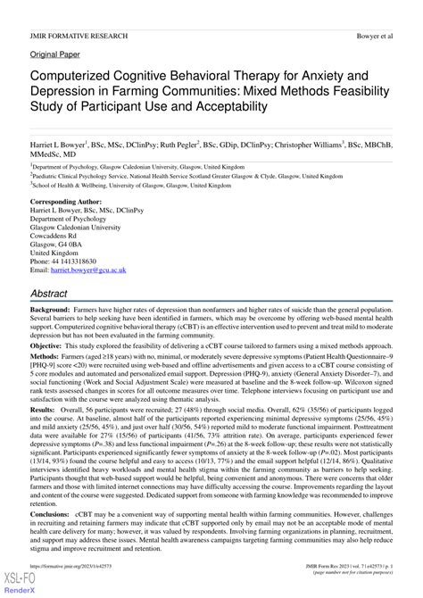 Pdf Computerized Cognitive Behavioral Therapy For Anxiety And Depression In Farming