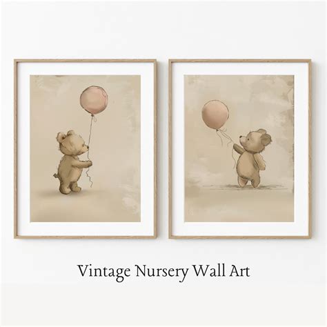 Vintage Teddy Bear Nursery Gallery Wall Set Gender Neutral Sketch Bundle Art Prints Vintage