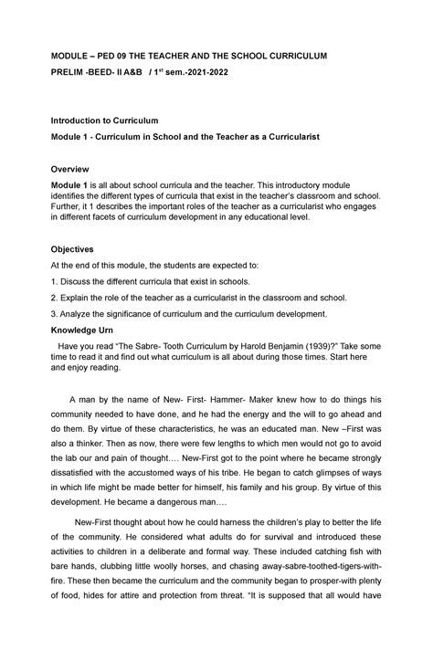 Ped09 Prelim Module Module Ped 09 The Teacher And The School
