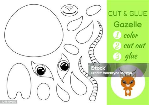 색칠 공부 는 아기 가젤을 잘라 접착제 유치원 어린이를위한 교육 종이 게임 워크시트를 잘라내고 붙여넣습니다 종이에 색상 절단