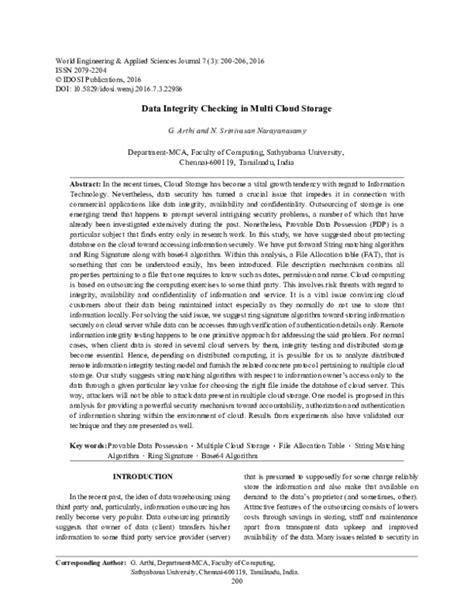 Pdf Data Integrity Checking In Multi Cloud Storage