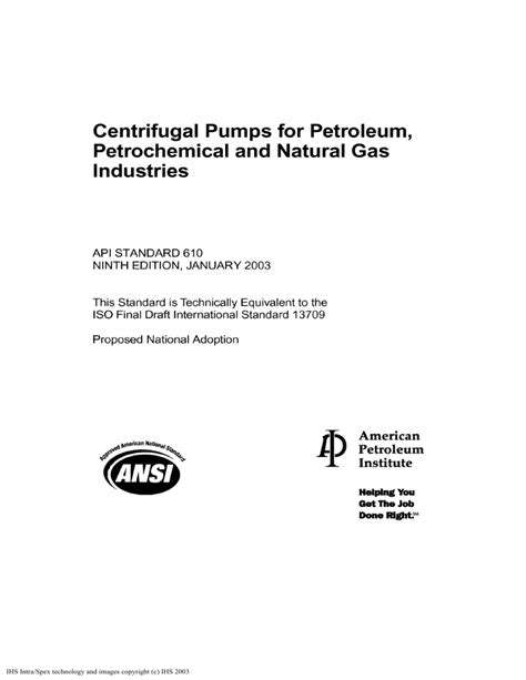 Centrifugal Pumps Standard API 610