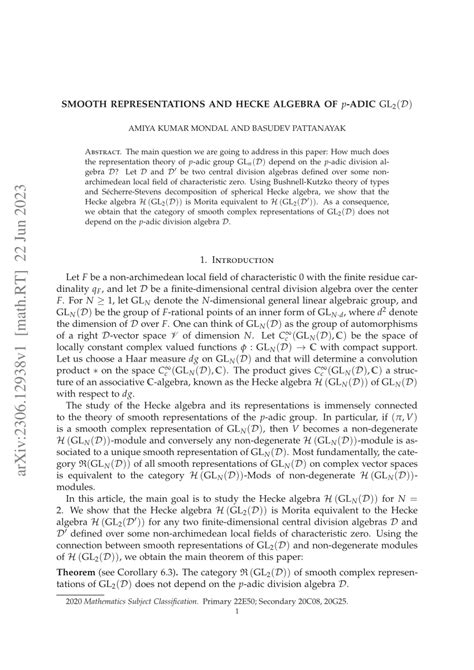 Pdf Smooth Representations And Hecke Algebra Of P Adic Gl 2 D