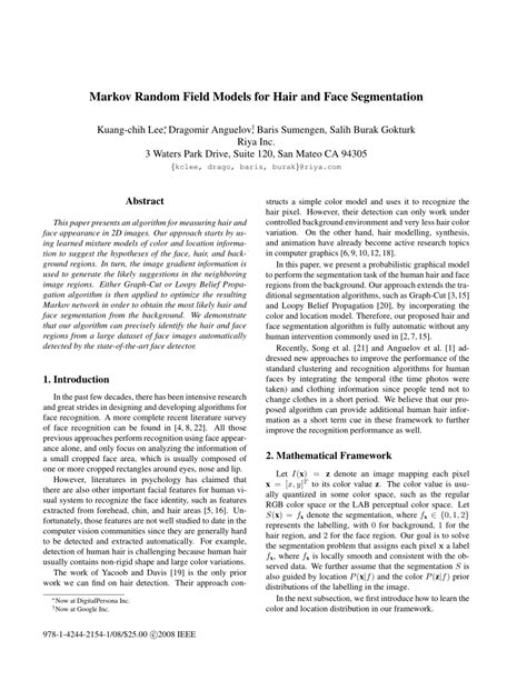 Pdf Markov Random Field Models For Hair And Face Segmentation
