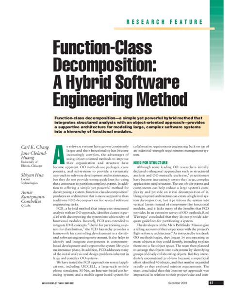 Pdf Function Class Decomposition A Hybrid Software Engineering Method Jane Huang