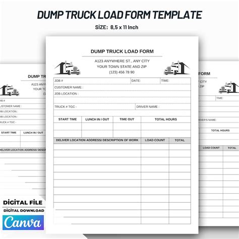 dump truck load form template digital download etsy