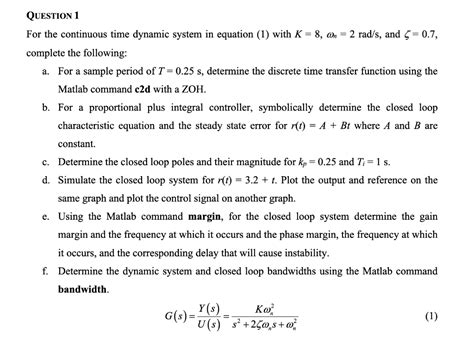 for the continuous time dynamic system in equation
