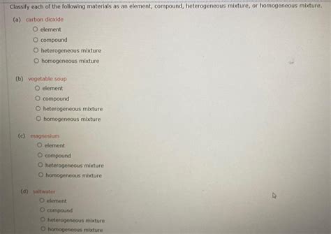 Answered Classify Each Of The Following Materials As An Element Kunduz