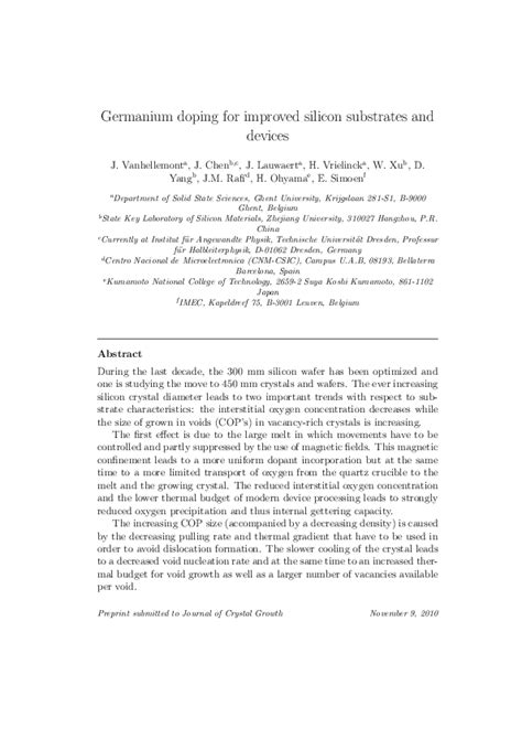 Pdf Germanium Doping For Improved Silicon Substrates And Devices