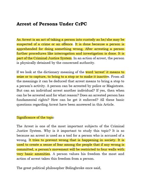 Arrest Of Persons Under Crpc Pdf Arrest Arrest Warrant