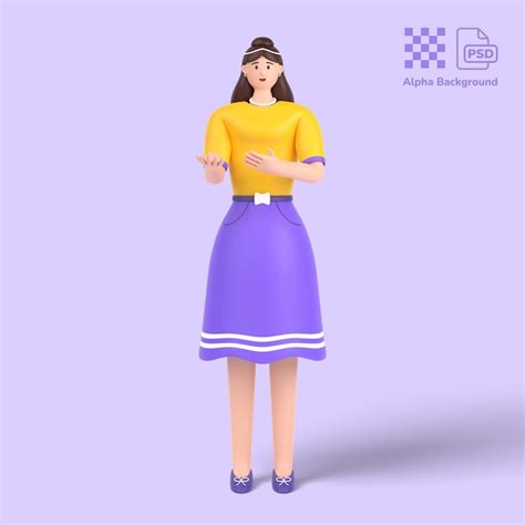 3d 여성 캐릭터가 함께 손을 가리키거나 무언가를 제시합니다 프리미엄 Psd 파일