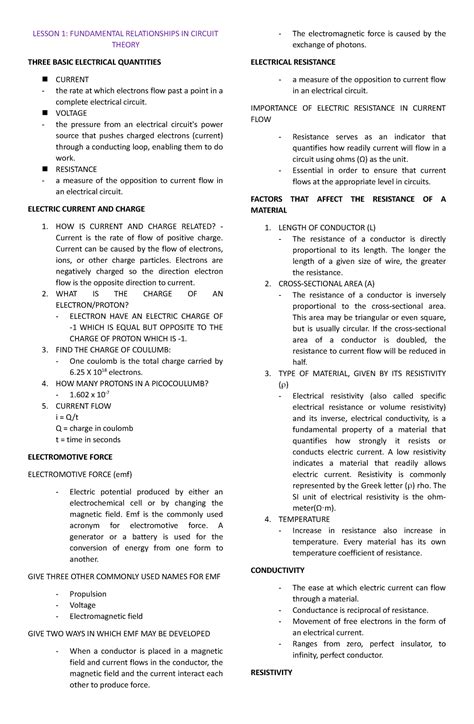Midterm Esecir Review LESSON FUNDAMENTAL RELATIONSHIPS IN CIRCUIT THEORY THREE BASIC