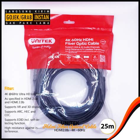 Jual Unitek 4k 60hz Fiber Optic Hdmi 20b Cable 25m Kabel Hdmi Optik