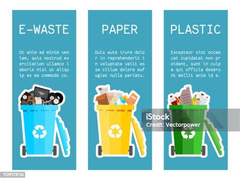 쓰레기 쓰레기 쓰레기통 쓰레기 배너 벡터 일러스트 레이 션을 재활용 합니다 Rubb 재활용에 대한 스톡 벡터 아트 및 기타 이미지 재활용 전자 산업 가정 생활