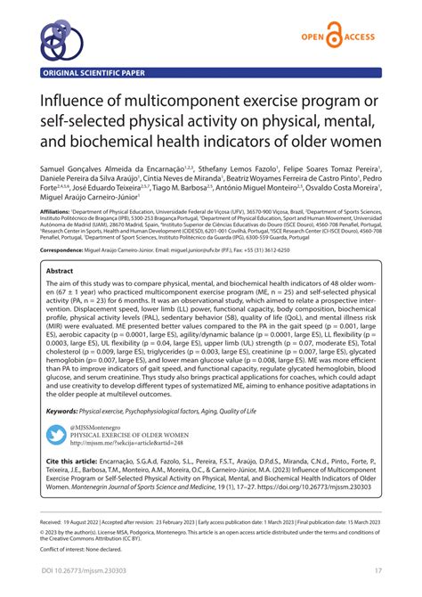 Pdf Influence Of Multicomponent Exercise Program Or Self Selected