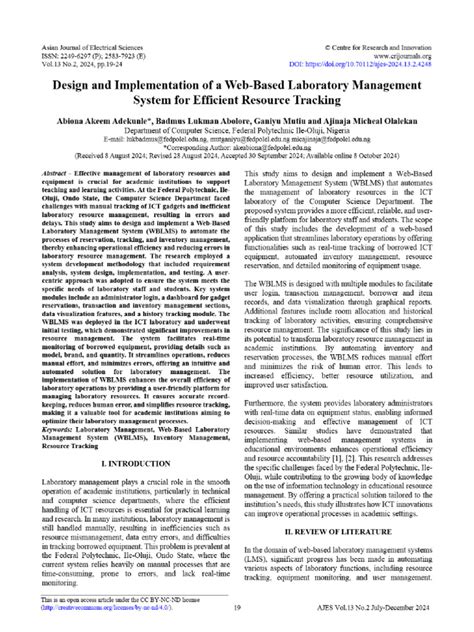 View Of Design And Implementation Of A Web Based Laboratory Management System For Efficient