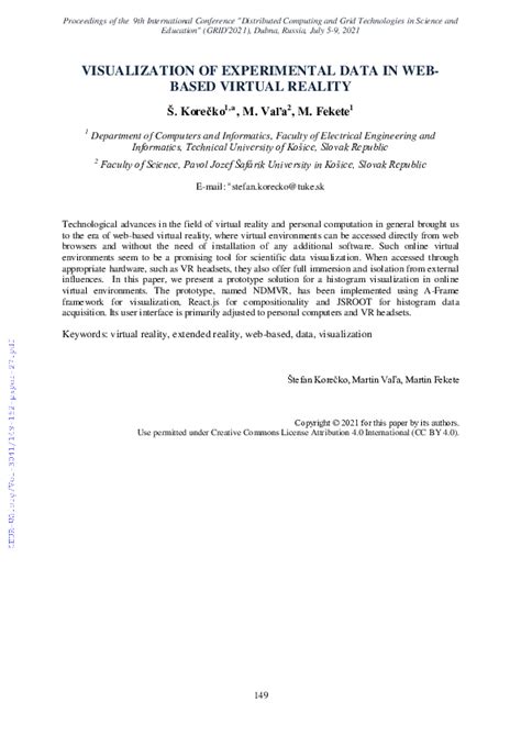 Pdf Visualization Of Experimental Data In Web Based Virtual Reality Stefan Korecko