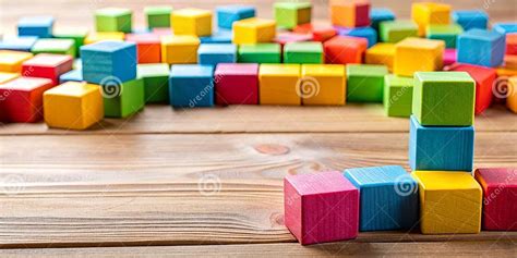 Colorful Wooden Blocks Aligned Wide Format Generative By Ai Stock Illustration Illustration Of