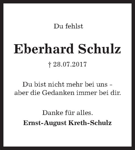 Traueranzeigen Von Eberhard Schulz Trauer Anzeigen De