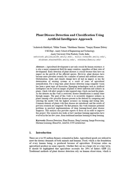 Plant Disease Detection And Classification Using Artificial Intelligence Approach Pdf