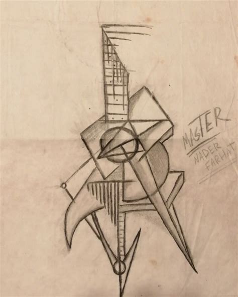 The Drawing Is A Pencil Sketch Of An Abstract Geometric Design