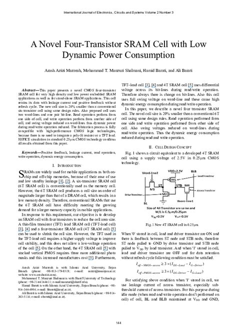 Pdf A Novel Four Transistor Sram Cell With Low Dynamic Power Consumption