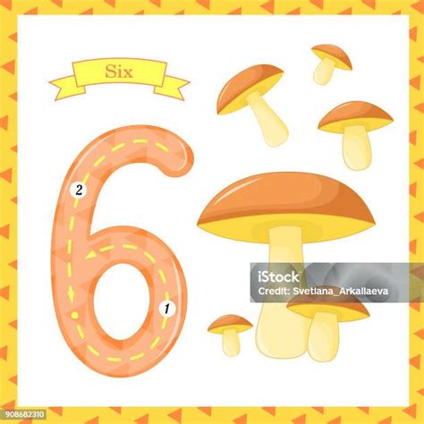 계산 하 고 학습 하는 아이 들을 위한 6 버섯과 귀여운 어린이 Flashcard 한 추적 숫자 010 플래시 카드 교육 유치원 활동 아이 들을 위한 워크시트를 학습 0명에