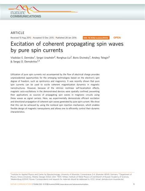 Pdf Excitation Of Coherent Propagating Spin Waves By Pure Spin Currents