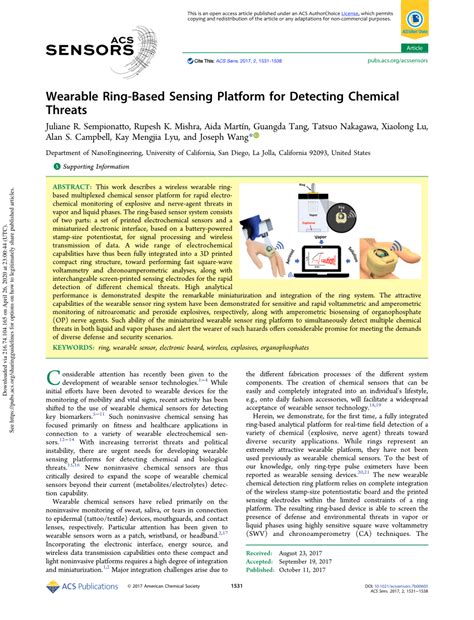 Pdf Wearable Ring Based Sensing Platform For Detecting Chemical Threats