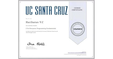 coursera programmingskills cprogramminglanguage hariharan v c