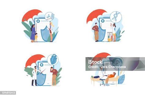 직장에서 플랫 만화 캐릭터 의사 의료 Insuranse 세트 벡터 일러스트 개념 간호사에 대한 스톡 벡터 아트 및 기타 이미지 간호사 건강관리와 의술 과학 Istock