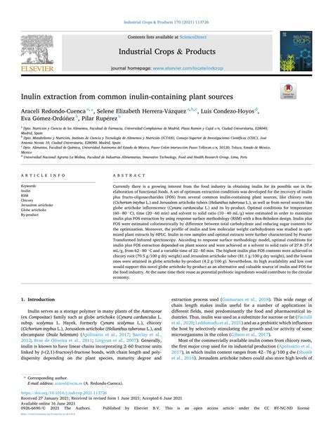 Pdf Inulin Extraction From Common Inulin Containing Plant Sources