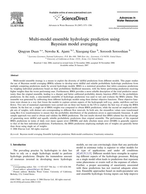 Pdf Multi Model Ensemble Hydrologic Prediction Using Bayesian Model Averaging