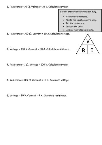 V Ir Calculations Very Structured Gcse Physics By Mrlaws Teaching Resources