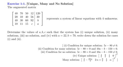 Solved Exercise 1 1 Unique Many And No Solution The