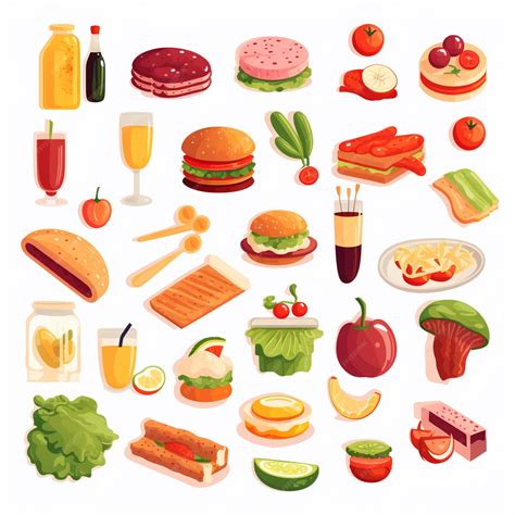 음식 터 디자인 레스토랑 메뉴 아이콘 일러스트 햄버거 피자 세트 식사 그래픽 음료 프리미엄 Ai 생성 벡터