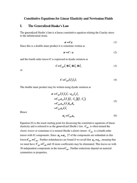 Constitutive Equations For Linear Elasticity Hooks Law Linear Elasticity Elasticity Physics