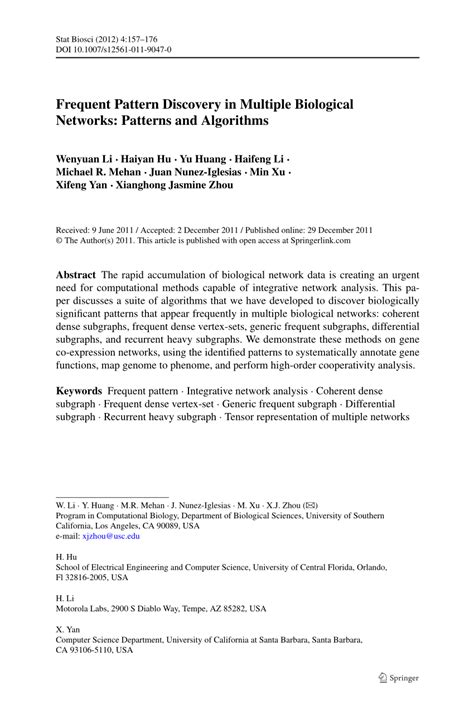 pdf frequent pattern discovery in multiple biological networks patterns and algorithms