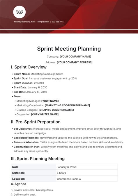 Free Sprint Meeting Planning Template To Edit Online