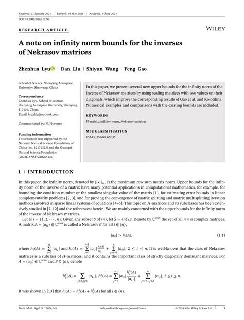 A Note On Infinity Norm Bounds For The Inverses Of Nekrasov Matrices Request Pdf