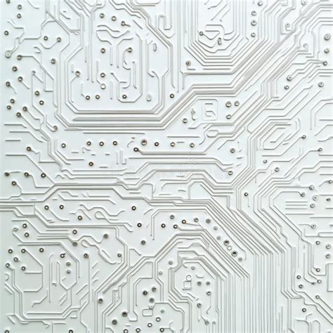 Complex Circuit Board Design With Intricate Traces And Patterns On A White Background Stock
