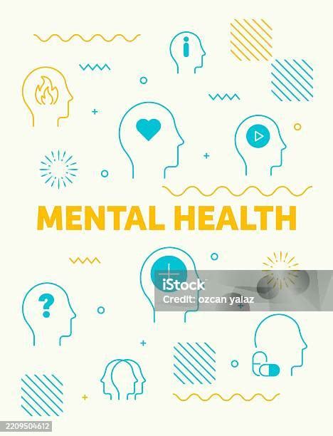 벡터 일러스트 레이 션 정신 건강 개념 세트 웹 페이지 배너 포스터 인쇄 등을 위한 디자인 벡터 일러스트레이션 Mental