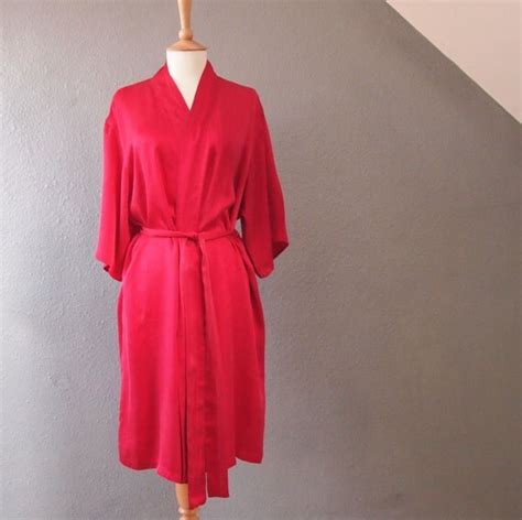 Red Silk Dressing Gown Satin Robe Vintage Silk Satin Robe
