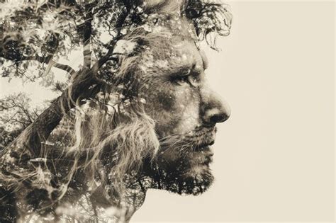 A Mans Face Is Shown In A Distorted Way With Trees And Leaves