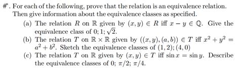 solved for each of the following prove that the relation is