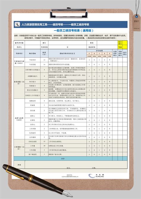 一般员工绩效考核表excel模板一般员工绩效考核表excel模板下载人事管理 绩效考核 脚步网