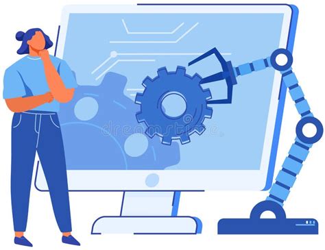 woman working with startup development robotic arm near computer